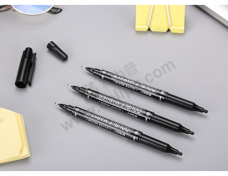 晨光 M＆G 小双头记号笔 MG-2130 细头2.0mm 极细头0.5mm (黑色) 12支/盒 (大包装)-融创集采商城